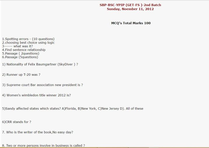IBP OG2 Past Papers SBP Test Sample Paper For YPIP Download