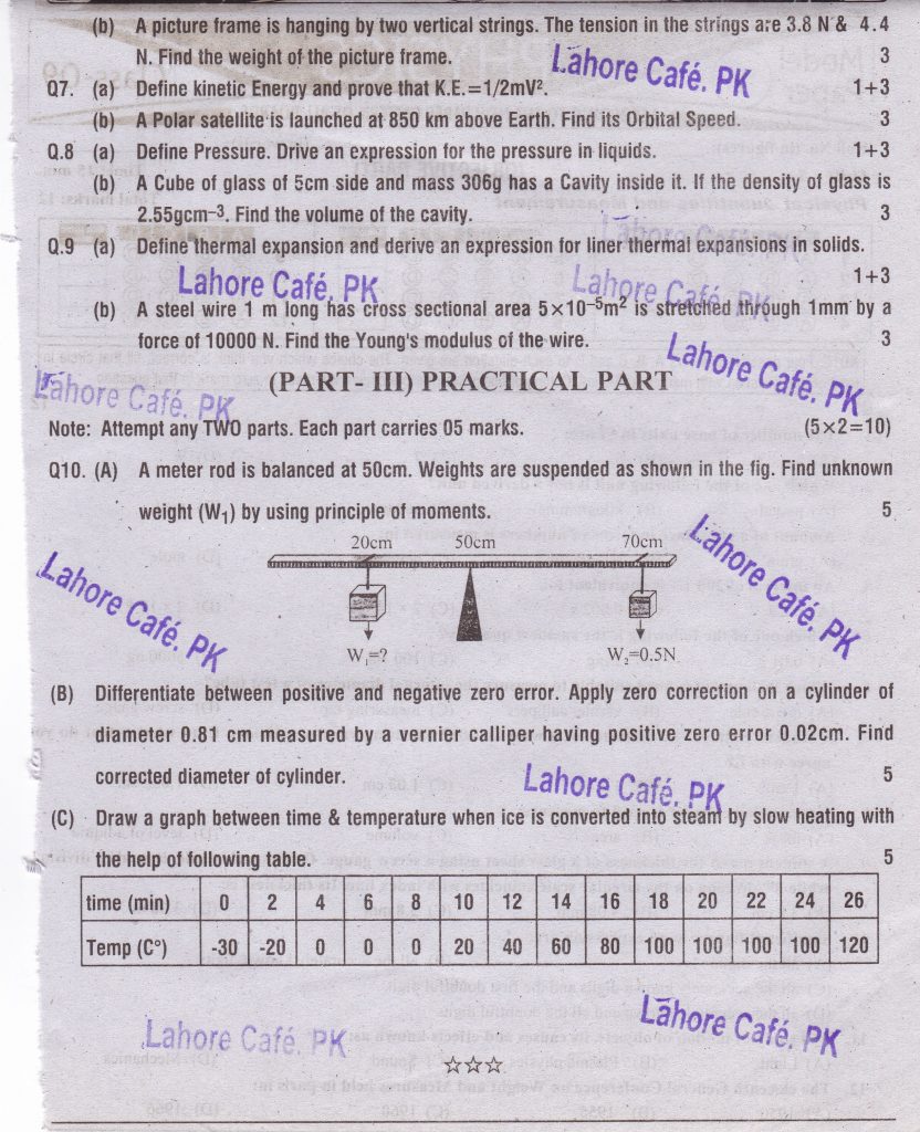 9th Class Physics Model Paper 2018 English Medium Papers Pattern